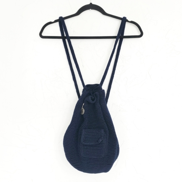 Vintage | Bags | Vintage 9s The Sak Navy Knit Drawstring Mini Backpack ...
